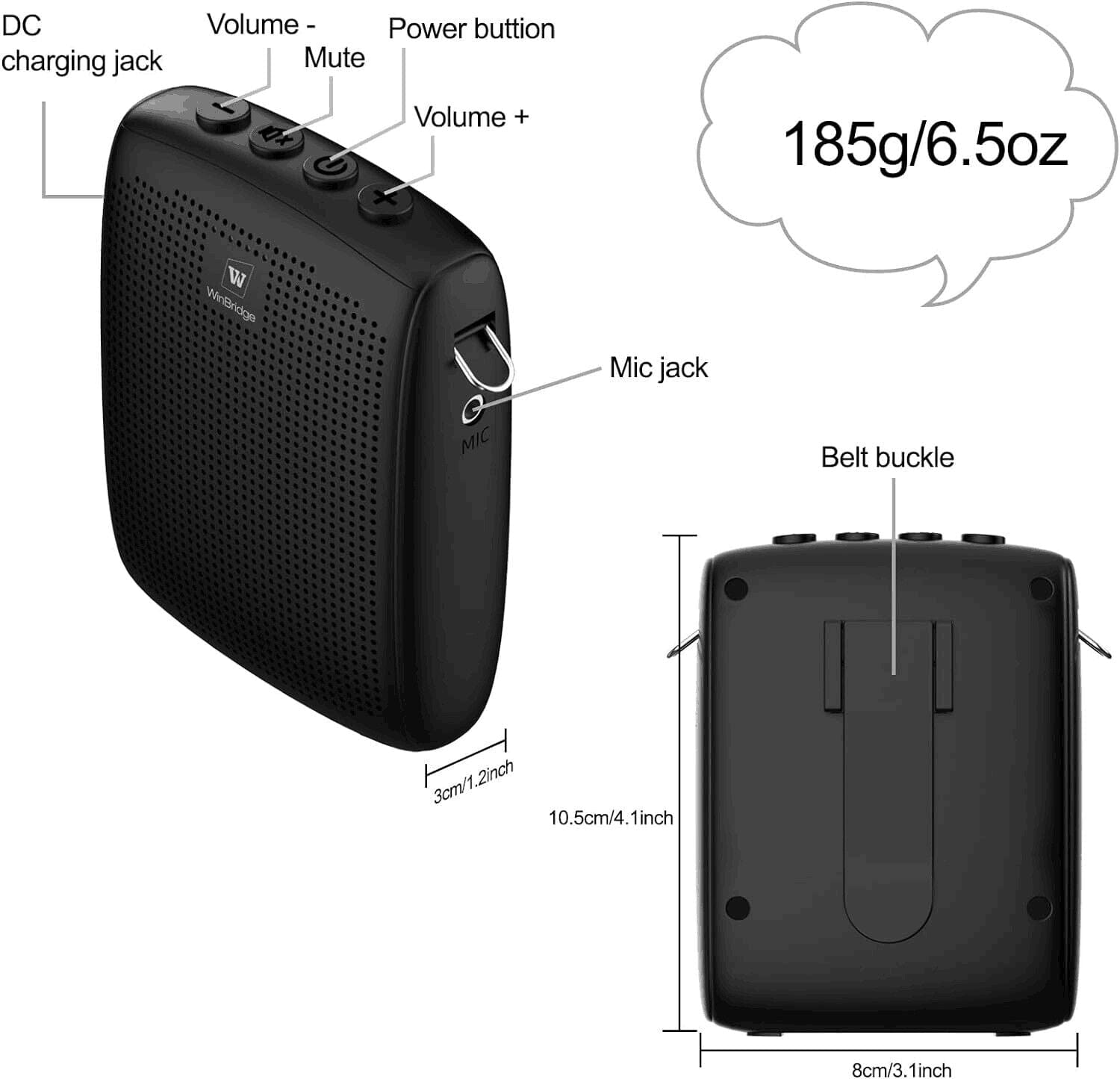 WinBridge WB002 Voice Amplifier Rechargeable with Wireless Headset Mic