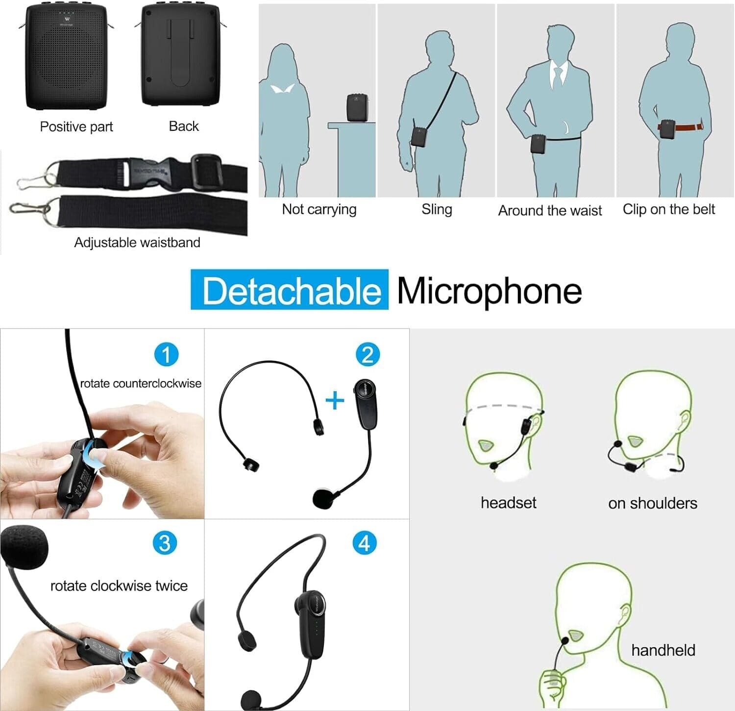 WinBridge WB002 Voice Amplifier Rechargeable with Wireless Headset Mic